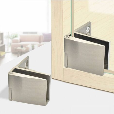 Pair of hinges for frameless glass cellar doors. Side-mounted glass ...