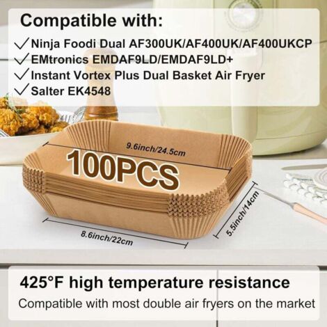 100 Pack Ninja Dual Airfryer Air Fryer Inserts, Baking Paper Inserts