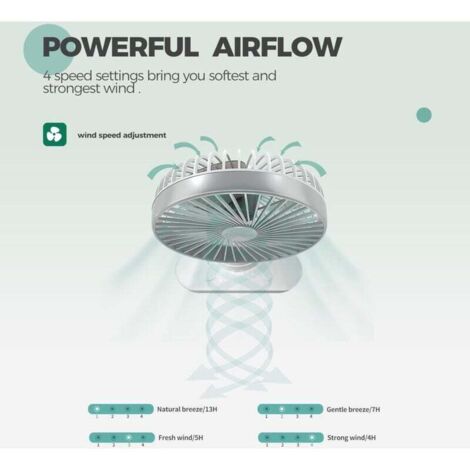 Desk Fan, Self-Oscillating Battery-Powered Silent Fan, 16.5cm, 4 Speeds ...