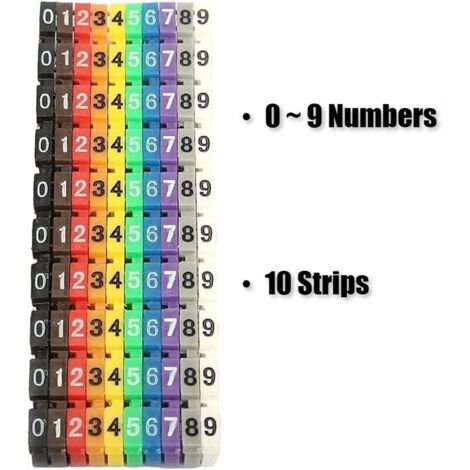 Cable Label, 09 Number Coded Digital Cable Label Clip, C-Type Colored ...