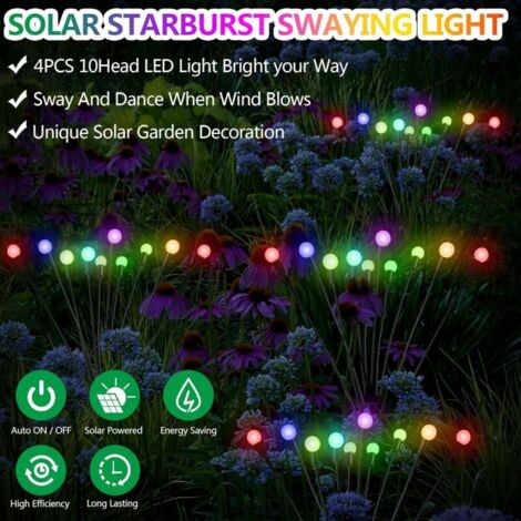 Outdoor Solar Lights, 4 Pieces 10 LED Solar Firefly Lights for Garden ...