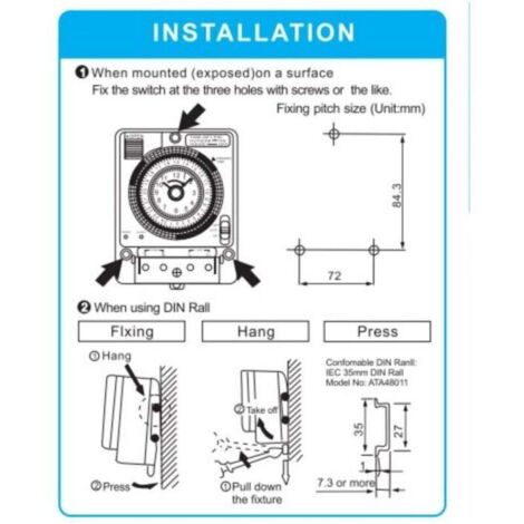 Mechanical Time Relay for Analog Clocks, 220V AC, 16A, 15 Minute ...