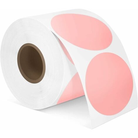 (800 Labels, Pink) 1 Round Pink Label, Thermal Printed, Self-Adhesive ...