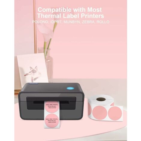 (800 Labels, Pink) 1 Round Pink Label, Thermal Printed, Self-Adhesive ...