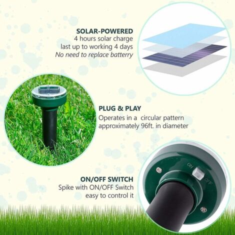 Solar Mole Repellent, 4-Pack Ultrasonic Pest Control Device - IP65 ...