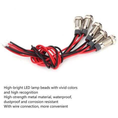 6mm IP66 Waterproof Metal LED Indicator Light with 1NO Wire, Red, Green ...