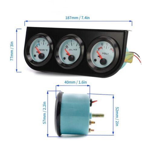 Universal Car Triple Gauge Set: Water Temperature Gauge + Voltmeter ...