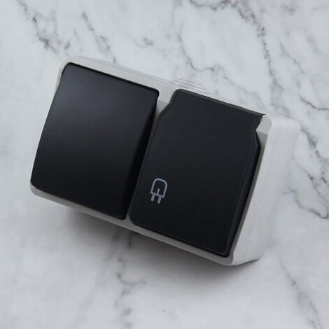 Double wall socket, suitable for damp rooms, with hinged cover and ...