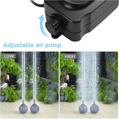Aquarium Air Pump, 8W Adjustable Powerful Dual Outlet Aquarium Air Pump ...