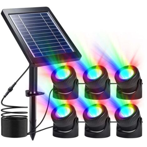 Solar spotlight with 6 LEDs, IP68 rating, 13 colors, rotating, for pond ...