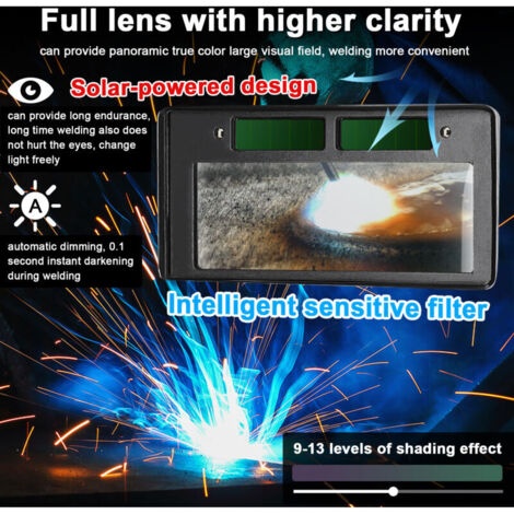 Auto-darkening welding mask with a wide field of vision, 130°C