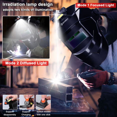 Auto-darkening welding mask with a wide field of vision, 130°C