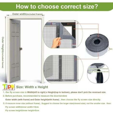 Set of 2, Magnetic Door Mosquito Net 70x190cm, Side Opening Fiberglass ...