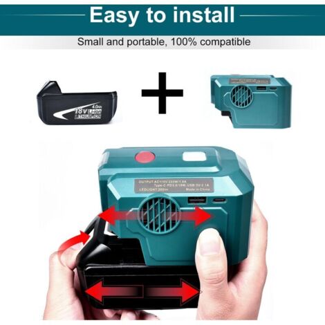 200W inverter for Makita 18V battery, with AC and USB/Type C output ...