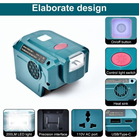 200W inverter for Makita 18V battery, with AC and USB/Type C output ...