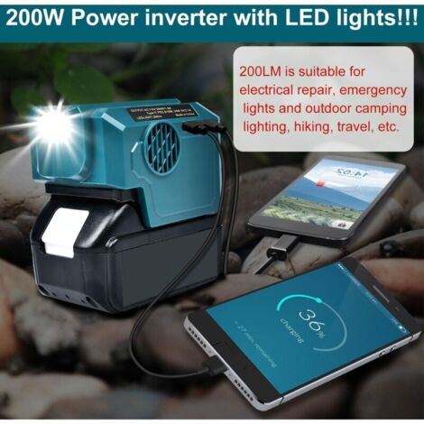 200W inverter for Makita 18V battery, with AC and USB/Type C output ...