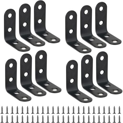 12 Pieces 40mm x 40mm Fixing Brackets, Black Right Angle L-Shaped ...