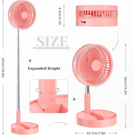 Foldable vertical desk fan, USB rechargeable portable retractable fan ...