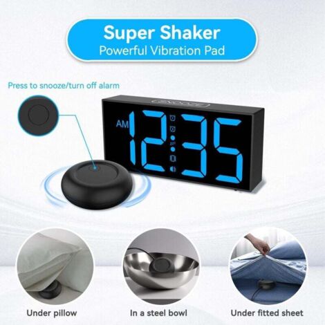 Vibrating digital alarm clock, extra loud morning alarm, 7-inch LED ...