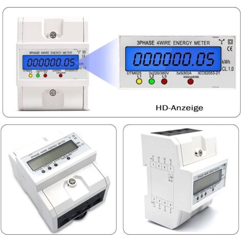 Three-Phase 4-Wire Electric Power Meter, 220/380V 5-80A Digital ...