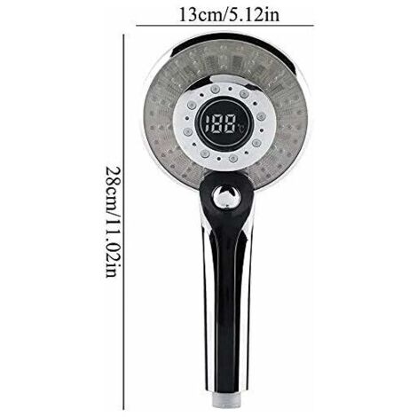 LED shower head with 3-color temperature control, digital temperature ...