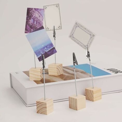 10 Photo Holder Clips, Lightweight Wooden Cube Base, Memo Paper Photo ...