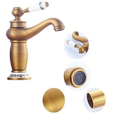 Retro Brass Ceramic Basin Mixer Tap, Blue and White Porcelain Long Neck ...