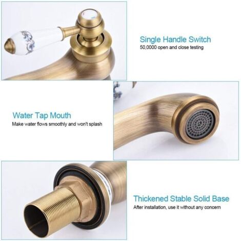 Retro Brass Ceramic Basin Mixer Tap, Blue and White Porcelain Long Neck ...