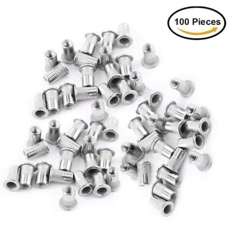 100 Pieces M6 Flat Head Rivet Nuts, Stainless Steel Rivet Nuts, Flat ...