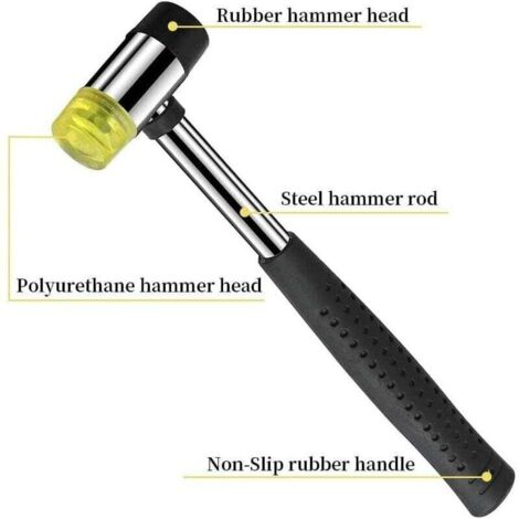 Rubber hammer, small rubber hammer of 25 mm with 2 replacement heads
