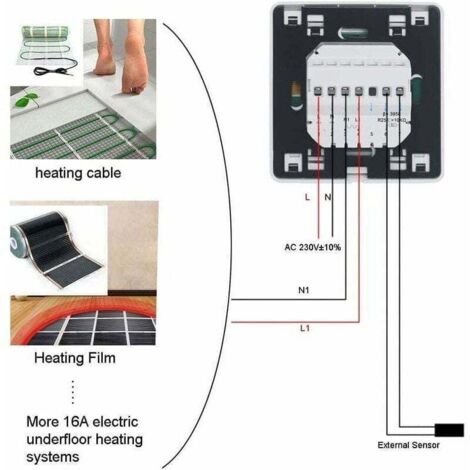 Room thermostat programmable with 16A sensor for electric radiant ...