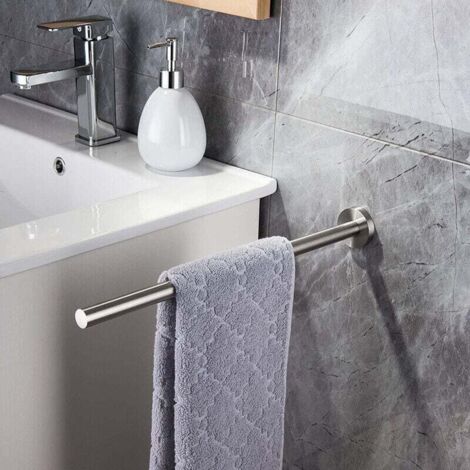 A brushed silver stainless steel towel rack for wall mounting in the ...