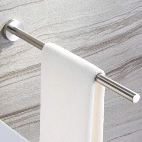 A brushed silver stainless steel towel rack for wall mounting in the ...