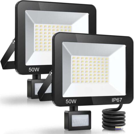 Pack of 2 50W LED outdoor floodlights with motion detector, IP67 ...
