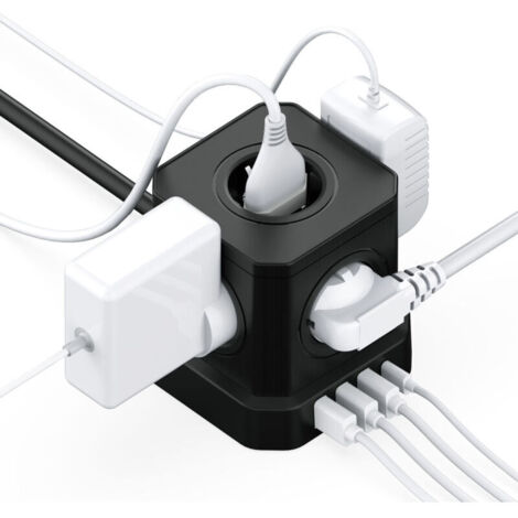 9-in-1 cube power strip with USB, 5 outlets including 4 USB ports ...