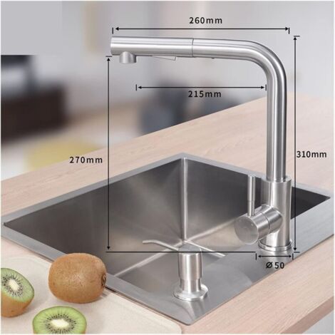 360° swivel kitchen tap with pull-out spray head, 2 spray patterns ...