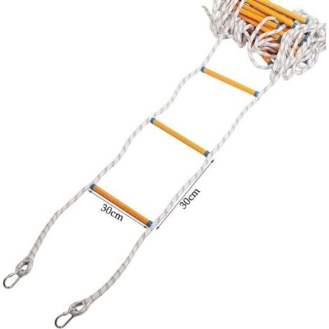 10M Escape Rope Ladder, Safety Rescue Ladder with 2 Hooks, for 3-4 ...