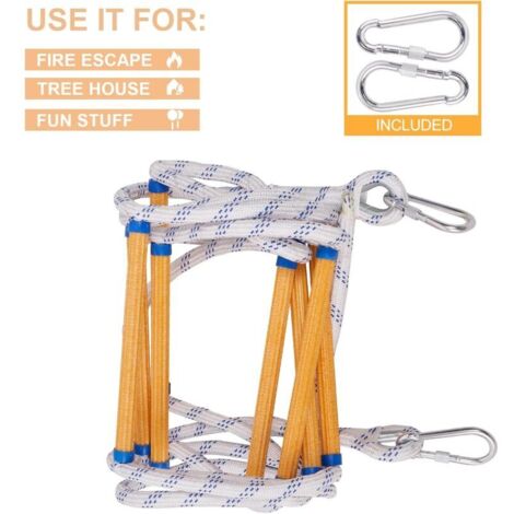 10M Escape Rope Ladder, Safety Rescue Ladder with 2 Hooks, for 3-4 ...