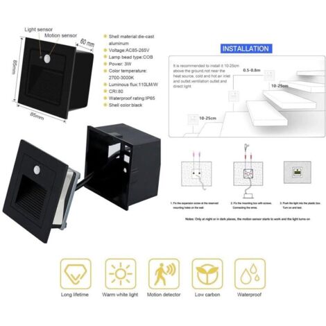 3W LED IP65 Waterproof Grade Outdoor/Indoor Concealed Motion Sensor LED ...