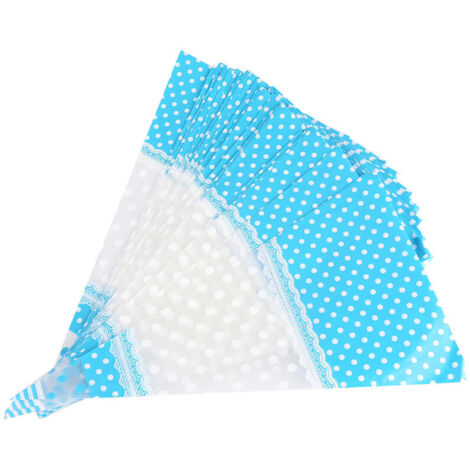 50 clear cone-shaped popcorn bags, cellophane candy bags with blue ...