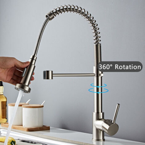Kitchen faucet, kitchen mixer tap with pull-out spray head, 360° swivel ...