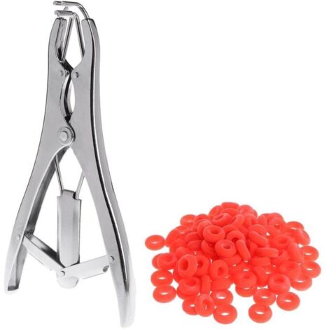 Castration Ring Applicator Expander with 100 Rubber Rings, Stainless ...