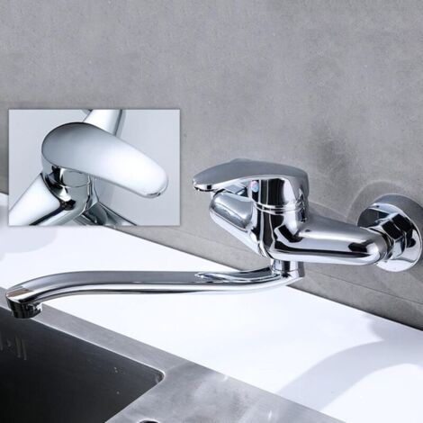 Wall-Mounted Kitchen Faucet, 360° Swivel Mixer Tap, Wall-Mounted Mixer ...
