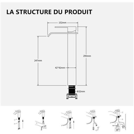 Black waterfall basin mixer tap, bathroom tap, high-end basin mixer tap ...