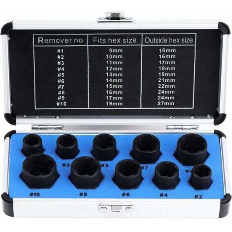 Socket Set, Nut Extractor, Socket for Damaged Bolt Extractor 9-19mm (10 ...