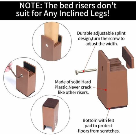 Adjustable 4-inch Bed Leg Riser, Heavy-Duty 10cm Furniture Risers, for ...