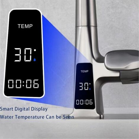 Kitchen faucet with LED digital display, brass sink faucet with pull ...