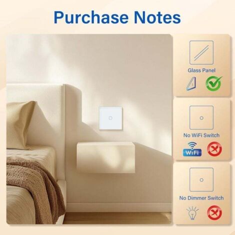 Gang 1 Way Touch Switch, White Light Switch with LED Display, Touch ...