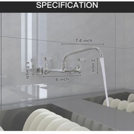 Wall-mounted kitchen faucet bracket with 8-inch swivel spout, NSF ...