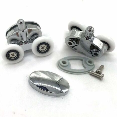 Set of 4 shower door rollers - Two wheels - Oval - Butterfly shape (23mm)